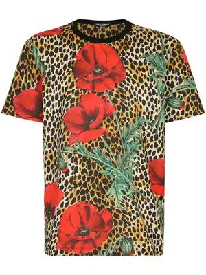 Dolce & Gabbana Floral Leopard-print T-shirt - Brown