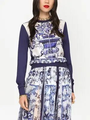 Dolce & Gabbana Majolica-print Silk Sweater - Blue