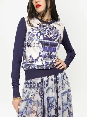 Dolce & Gabbana Majolica-print Silk Sweater - Blue