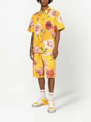 Dolce & Gabbana Carnation Print Cargo Denim Shorts