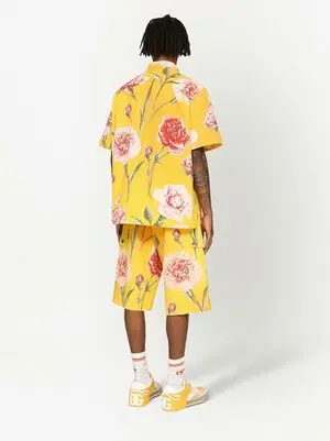 Dolce & Gabbana Carnation Print Cargo Denim Shorts