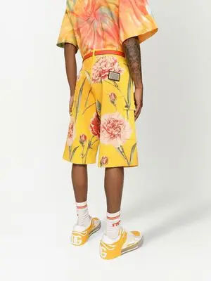 Dolce & Gabbana Carnation Print Cargo Denim Shorts