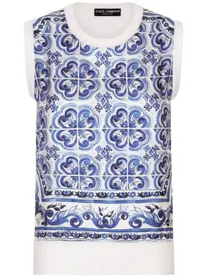 Dolce & Gabbana Majolica-print Silk Top - Blue