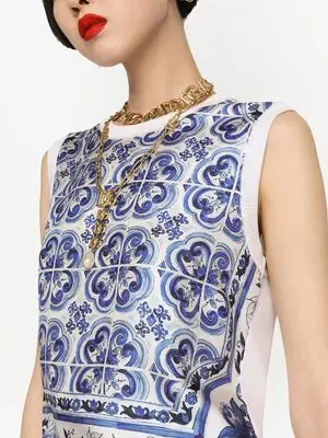 Dolce & Gabbana Majolica-print Silk Top - Blue