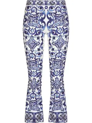 Dolce & Gabbana Majolica-print Flared Trousers - Blue
