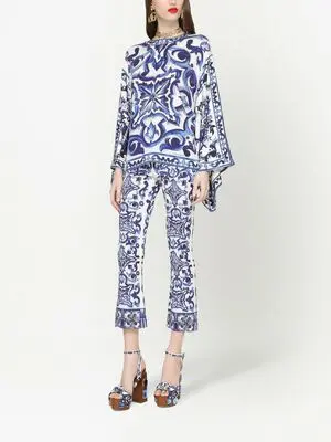 Dolce & Gabbana Majolica-print Flared Trousers - Blue