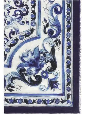 Dolce & Gabbana Majolica-print Cashmere Scarf - Blue