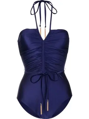 Zimmermann Anneke Ruched Halterneck Swimsuit - Blue