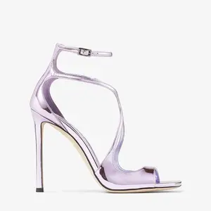 JIMMY CHOO Azia 110 Mauve Liquid Metal Leather Sandals Mauve