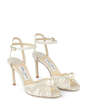 JIMMY CHOO Sacora 85 Ankle Strap High Heel Sandals - Ivory/white