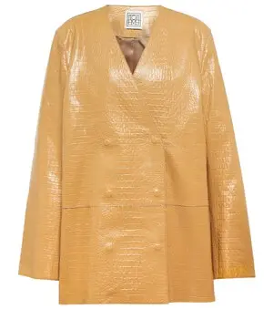 TOTEME Double-breasted Croc-effect Leather Blazer