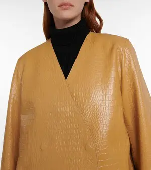 TOTEME Double-breasted Croc-effect Leather Blazer