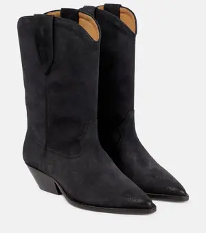 Isabel Marant Étoile Suede Embossed Cowboy Boots - Black