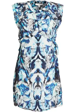 IRO PARIS Quilted Printed Crepe Mini Dress - Turquoise