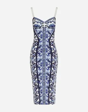 Dolce & Gabbana Majolica-print Charmeuse Bustier Dress - Multicolor