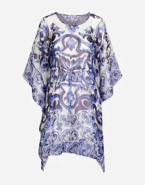 Dolce & Gabbana Short Majolica-print Chiffon Caftan - Multicolor