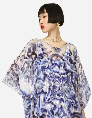 Dolce & Gabbana Short Majolica-print Chiffon Caftan - Multicolor