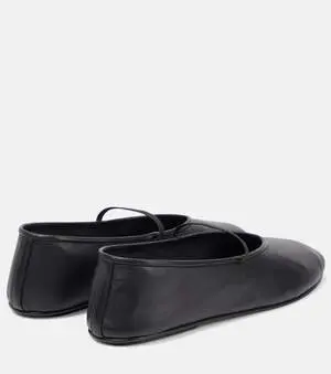 THE ROW Leather Elastic Ballet Flats - Black