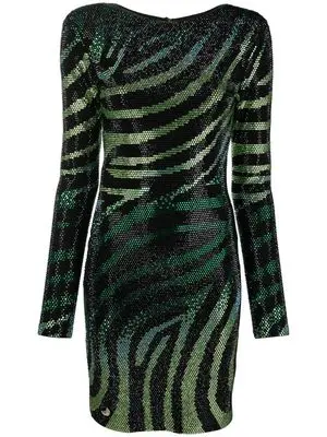 Philipp Plein Crystal-embellished Zebra-print Dress