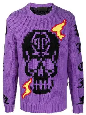 Philipp Plein Skull Embroidered Jumper - Purple