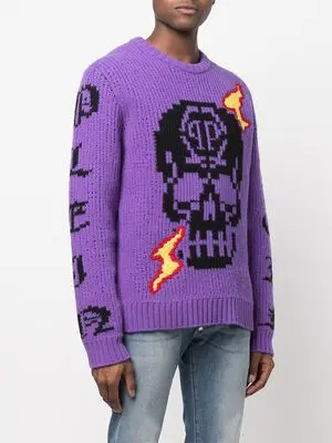 Philipp Plein Skull Embroidered Jumper - Purple