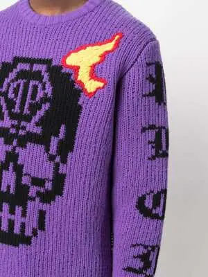 Philipp Plein Skull Embroidered Jumper - Purple