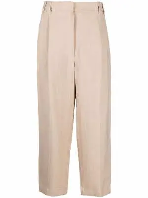 Brunello Cucinelli High-waisted Cropped Linen-blend Trousers