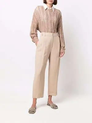 Brunello Cucinelli High-waisted Cropped Linen-blend Trousers
