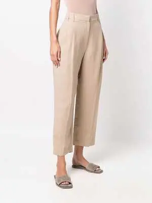 Brunello Cucinelli High-waisted Cropped Linen-blend Trousers