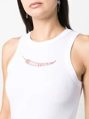 Bimba Y Lola Pepper-Print Ribbed Tank Top In White - 50% Off