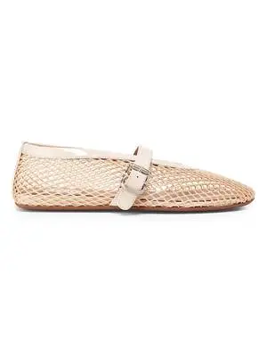 Alaïa Women's Ballerina Strap Fishnet Flats - Noir  - Beige