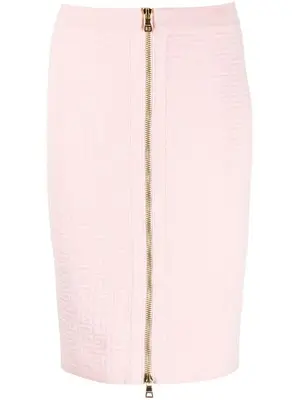 Balmain Monogram Pattern Zip-up Skirt - Pink