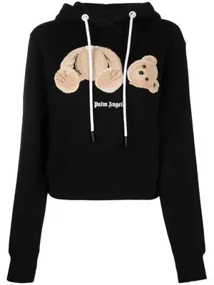 Palm Angels Bear Logo Cropped Hoodie - Black