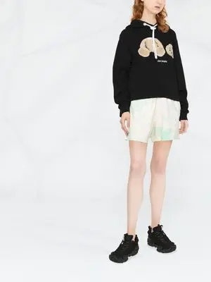 Palm Angels Bear Logo Cropped Hoodie - Black