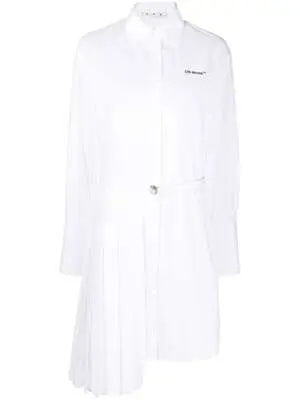 Off-White Asymmetric Pleated Shirt Dress - White