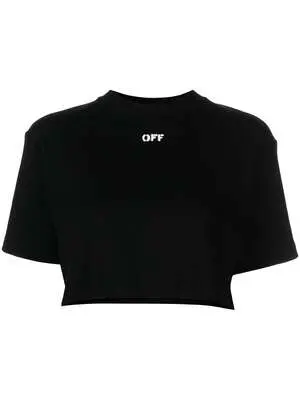 Off-White Cropped Logo T-shirt - Black