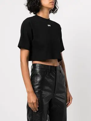 Off-White Cropped Logo T-shirt - Black