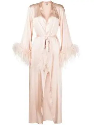 GILDA & PEARL Camille Feather-trim Silk Robe - Pink