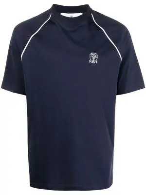 Brunello Cucinelli Embroidered-logo T-shirt - Blue