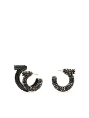 FERRAGAMO Gancini Logo Hoop Earrings - Black