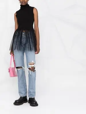 Red Valentino Knitted Peplum Top With Tulle Hem
