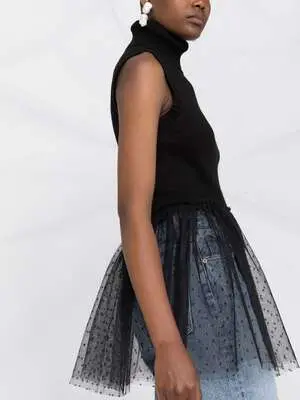 Red Valentino Knitted Peplum Top With Tulle Hem