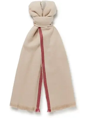 Brunello Cucinelli Fringed Striped Wool And Cashmere-blend Scarf