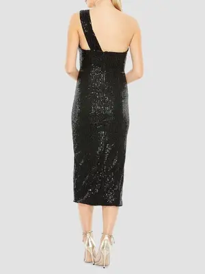 Mac Duggal Metallic One-shoulder Dress