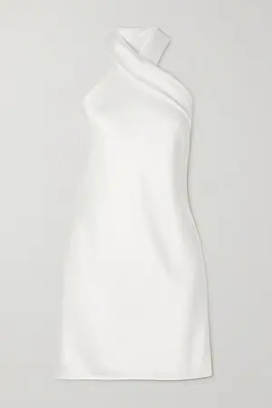 Galvan Pandora Tie-detailed Satin Halterneck Mini Dress - White