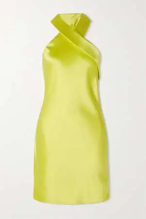 Galvan Pandora Tie-detailed Satin Halterneck Mini Dress