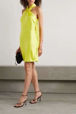 Galvan Pandora Tie-detailed Satin Halterneck Mini Dress