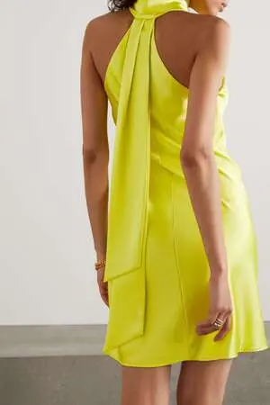 Galvan Pandora Tie-detailed Satin Halterneck Mini Dress
