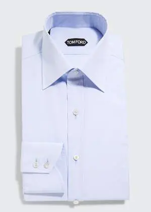 TOM FORD Solid Point Collar Dress Shirt Md Blu Sld