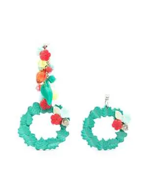 AMIR SLAMA Floral-appliqué Asymmetric Earrings - Green